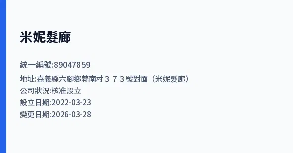 米妮髮廊的照片-統編 89047859(嘉義縣) 公司登記資料與營業項目詳細圖表