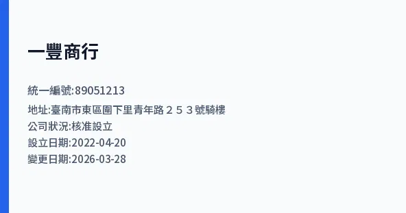 一豐商行的照片-統編 89051213(臺南市) 公司登記資料與營業項目詳細圖表