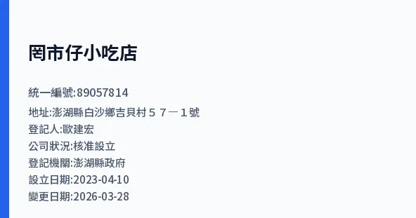 罔市仔小吃店的照片-統編 89057814(澎湖縣) 公司登記資料與營業項目詳細圖表