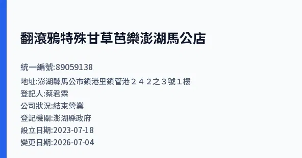 翻滾鴉特殊甘草芭樂澎湖馬公店的照片-統編 89059138(澎湖縣) 公司登記資料與營業項目詳細圖表
