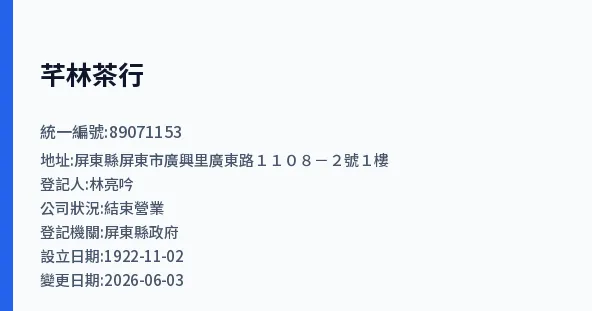 芊林茶行的照片-統編 89071153(屏東縣) 公司登記資料與營業項目詳細圖表