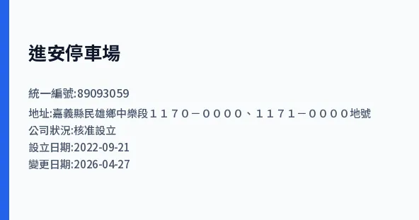 進安停車場的照片-統編 89093059(嘉義縣) 公司登記資料與營業項目詳細圖表
