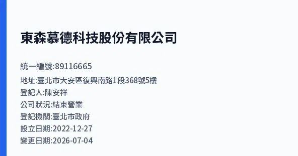 東森慕德科技股份有限公司的照片-統編 89116665(臺北市) 公司登記資料與營業項目詳細圖表