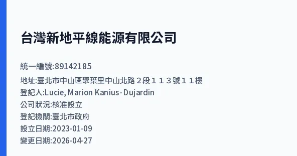 台灣新地平線能源有限公司的照片-統編 89142185(臺北市) 公司登記資料與營業項目詳細圖表