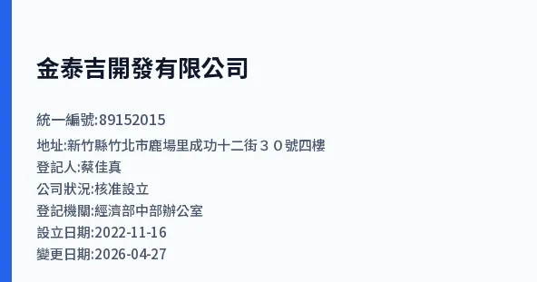 金泰吉開發有限公司的照片-統編 89152015(新竹縣) 公司登記資料與營業項目詳細圖表
