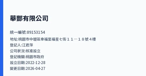 華酆有限公司的照片-統編 89153154(桃園市) 公司登記資料與營業項目詳細圖表