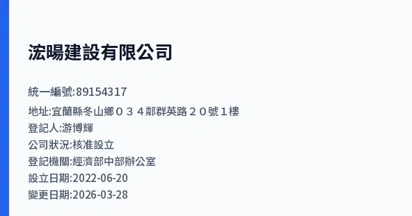 浤暘建設有限公司的照片-統編 89154317(宜蘭縣) 公司登記資料與營業項目詳細圖表