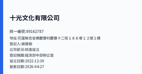 十光文化有限公司的照片-統編 89162787(花蓮縣) 公司登記資料與營業項目詳細圖表