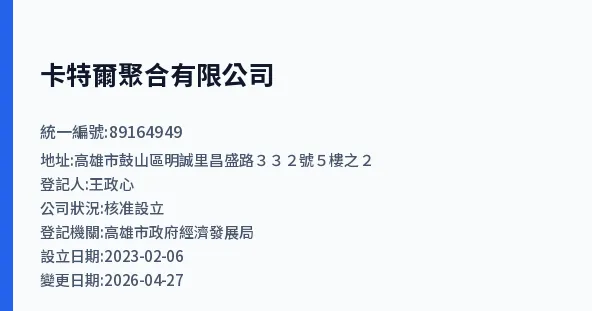 卡特爾聚合有限公司的照片-統編 89164949(高雄市) 公司登記資料與營業項目詳細圖表