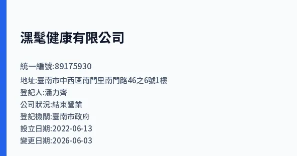 潶髦健康有限公司的照片-統編 89175930(臺南市) 公司登記資料與營業項目詳細圖表