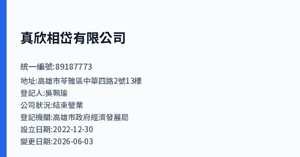 真欣相岱有限公司的照片-統編 89187773(高雄市) 公司登記資料與營業項目詳細圖表