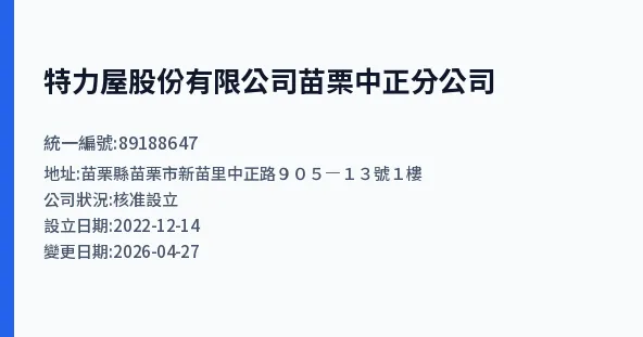 特力屋股份有限公司苗栗中正分公司的照片-統編 89188647(苗栗縣) 公司登記資料與營業項目詳細圖表