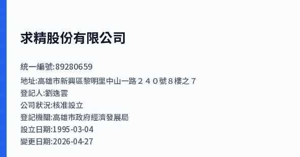 求精股份有限公司的照片-統編 89280659(高雄市) 公司登記資料與營業項目詳細圖表