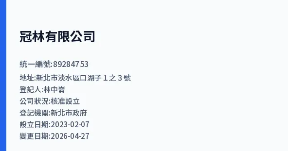 冠林有限公司的照片-統編 89284753(新北市) 公司登記資料與營業項目詳細圖表