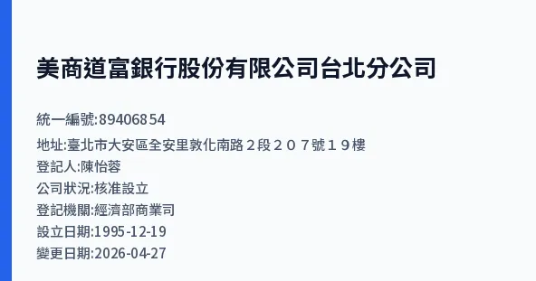美商道富銀行股份有限公司台北分公司的照片-統編 89406854(臺北市) 公司登記資料與營業項目詳細圖表