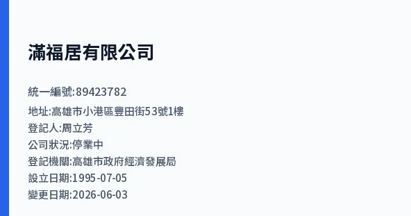 滿福居有限公司的照片-統編 89423782(高雄市) 公司登記資料與營業項目詳細圖表