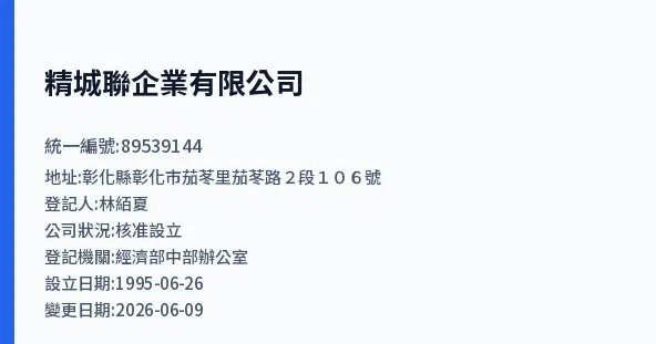 精城聯企業有限公司的照片-統編 89539144(彰化縣) 公司登記資料與營業項目詳細圖表