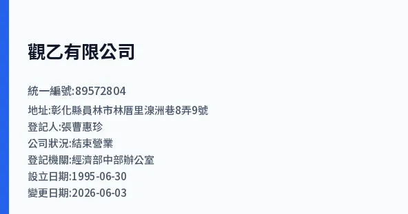 觀乙有限公司的照片-統編 89572804(彰化縣) 公司登記資料與營業項目詳細圖表
