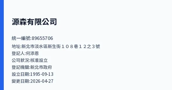 源森有限公司的照片-統編 89655706(新北市) 公司登記資料與營業項目詳細圖表