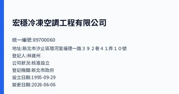 宏穩冷凍空調工程有限公司的照片-統編 89700060(新北市) 公司登記資料與營業項目詳細圖表