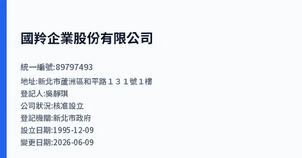 國羚企業股份有限公司的照片-統編 89797493(新北市) 公司登記資料與營業項目詳細圖表
