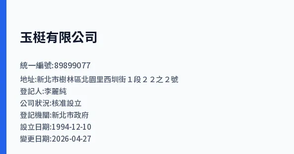 玉梃有限公司的照片-統編 89899077(新北市) 公司登記資料與營業項目詳細圖表