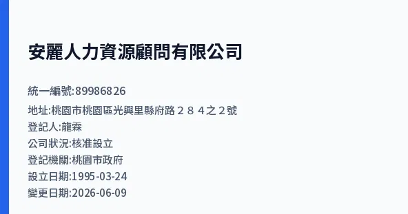 安麗人力資源顧問有限公司的照片-統編 89986826(桃園市) 公司登記資料與營業項目詳細圖表
