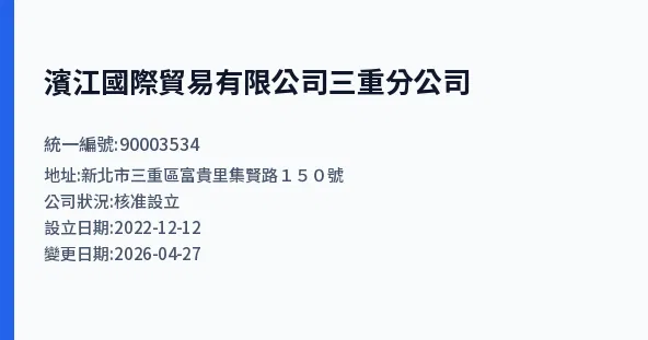 濱江國際貿易有限公司三重分公司的照片-統編 90003534(新北市) 公司登記資料與營業項目詳細圖表