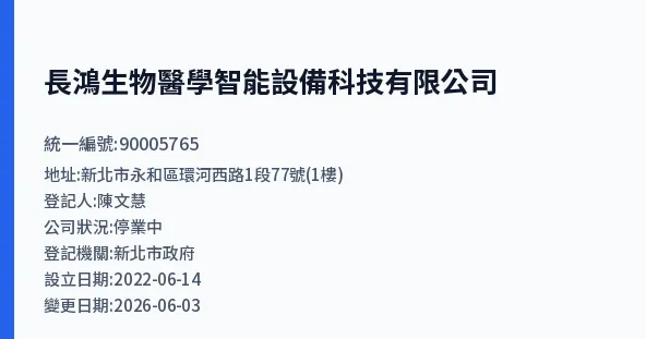 長鴻生物醫學智能設備科技有限公司的照片-統編 90005765(新北市) 公司登記資料與營業項目詳細圖表