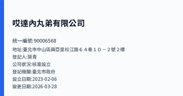 哎達內丸弟有限公司的照片-統編 90006568(臺北市) 公司登記資料與營業項目詳細圖表