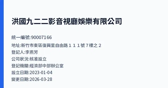 洪國九二二影音視廳娛樂有限公司的照片-統編 90007166(新竹市) 公司登記資料與營業項目詳細圖表