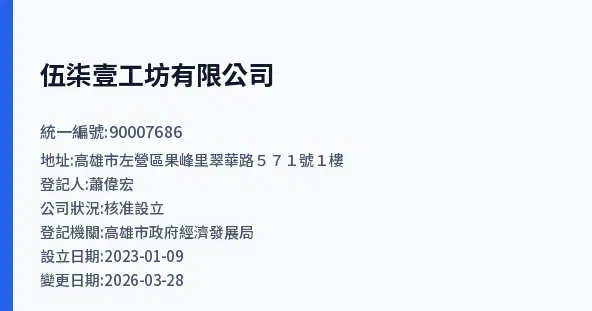 伍柒壹工坊有限公司的照片-統編 90007686(高雄市) 公司登記資料與營業項目詳細圖表