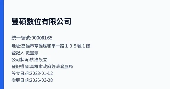 豐碩數位有限公司的照片-統編 90008165(高雄市) 公司登記資料與營業項目詳細圖表