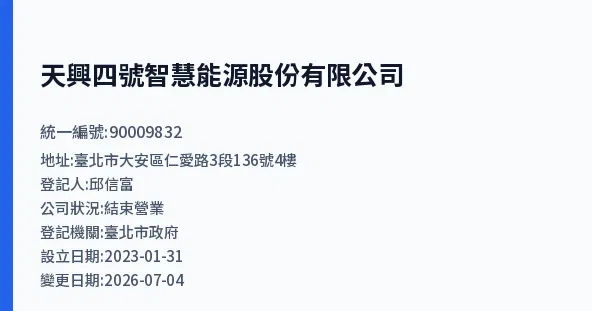 天興四號智慧能源股份有限公司的照片-統編 90009832(臺北市) 公司登記資料與營業項目詳細圖表