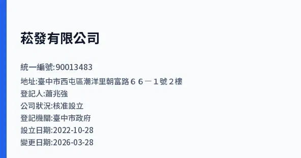 菘發有限公司的照片-統編 90013483(臺中市) 公司登記資料與營業項目詳細圖表