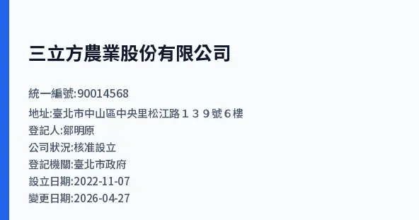 三立方農業股份有限公司的照片-統編 90014568(彰化縣) 公司登記資料與營業項目詳細圖表
