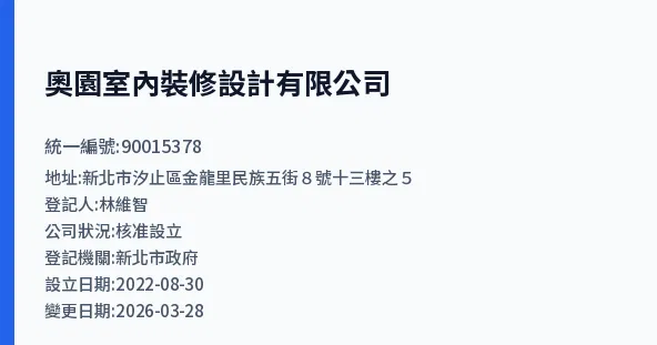 奧園室內裝修設計有限公司的照片-統編 90015378(新北市) 公司登記資料與營業項目詳細圖表
