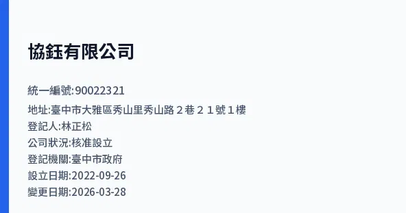 協鈺有限公司的照片-統編 90022321(臺中市) 公司登記資料與營業項目詳細圖表