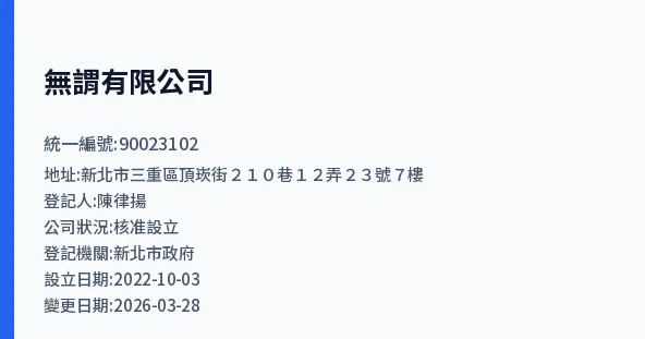 無謂有限公司的照片-統編 90023102(新北市) 公司登記資料與營業項目詳細圖表