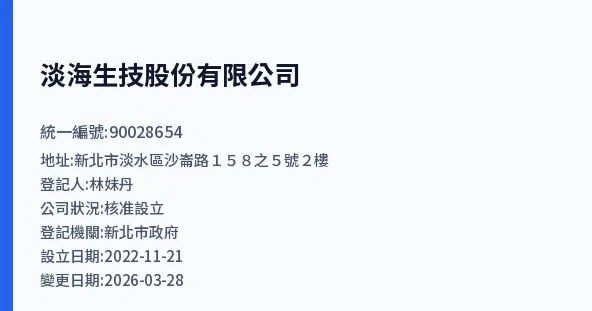 淡海生技股份有限公司的照片-統編 90028654(新北市) 公司登記資料與營業項目詳細圖表