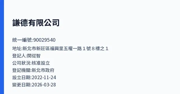 謙德有限公司的照片-統編 90029540(新北市) 公司登記資料與營業項目詳細圖表