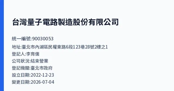 台灣量子電路製造股份有限公司的照片-統編 90030053(臺北市) 公司登記資料與營業項目詳細圖表