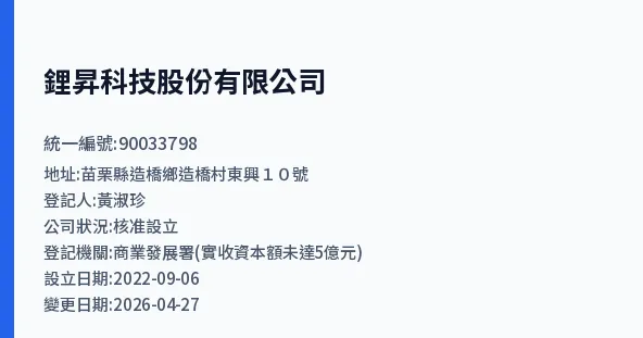 鋰昇科技股份有限公司的照片-統編 90033798(苗栗縣) 公司登記資料與營業項目詳細圖表