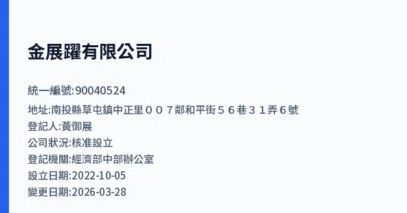金展躍有限公司的照片-統編 90040524(南投縣) 公司登記資料與營業項目詳細圖表