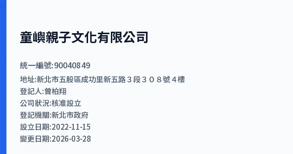童嶼親子文化有限公司的照片-統編 90040849(新北市) 公司登記資料與營業項目詳細圖表