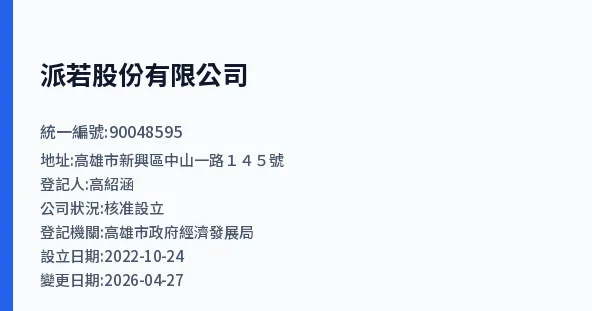 派若股份有限公司的照片-統編 90048595(高雄市) 公司登記資料與營業項目詳細圖表