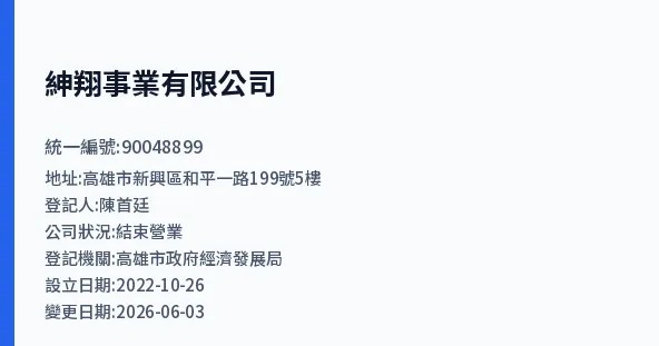 紳翔事業有限公司的照片-統編 90048899(高雄市) 公司登記資料與營業項目詳細圖表