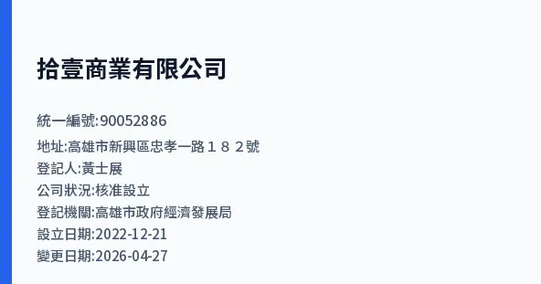 拾壹商業有限公司的照片-統編 90052886(高雄市) 公司登記資料與營業項目詳細圖表