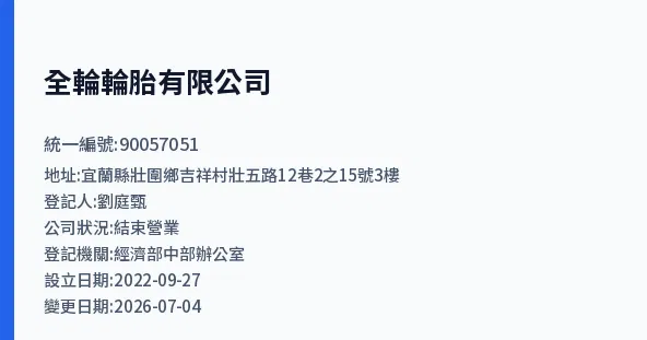 全輪輪胎有限公司的照片-統編 90057051(宜蘭縣) 公司登記資料與營業項目詳細圖表