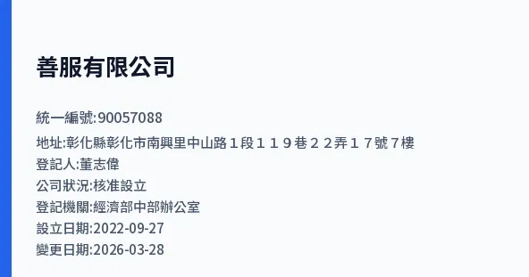 善服有限公司的照片-統編 90057088(彰化縣) 公司登記資料與營業項目詳細圖表